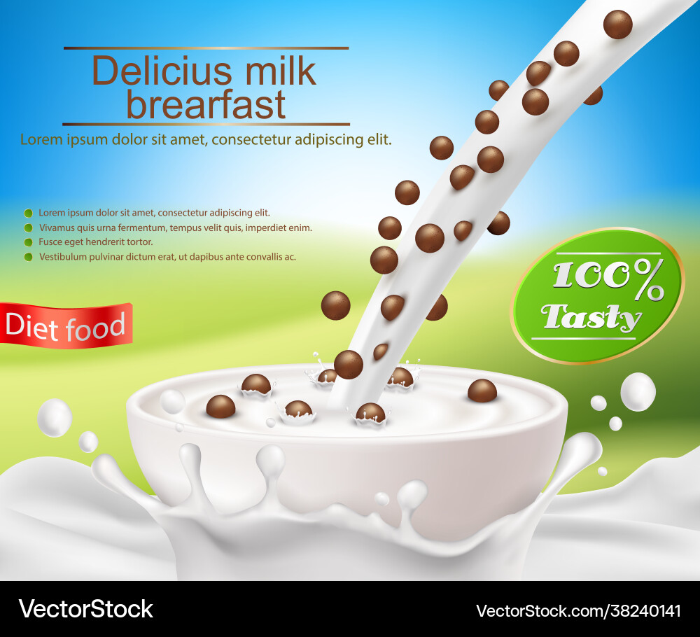 Realistic poster with a milk splash Royalty Free Vector