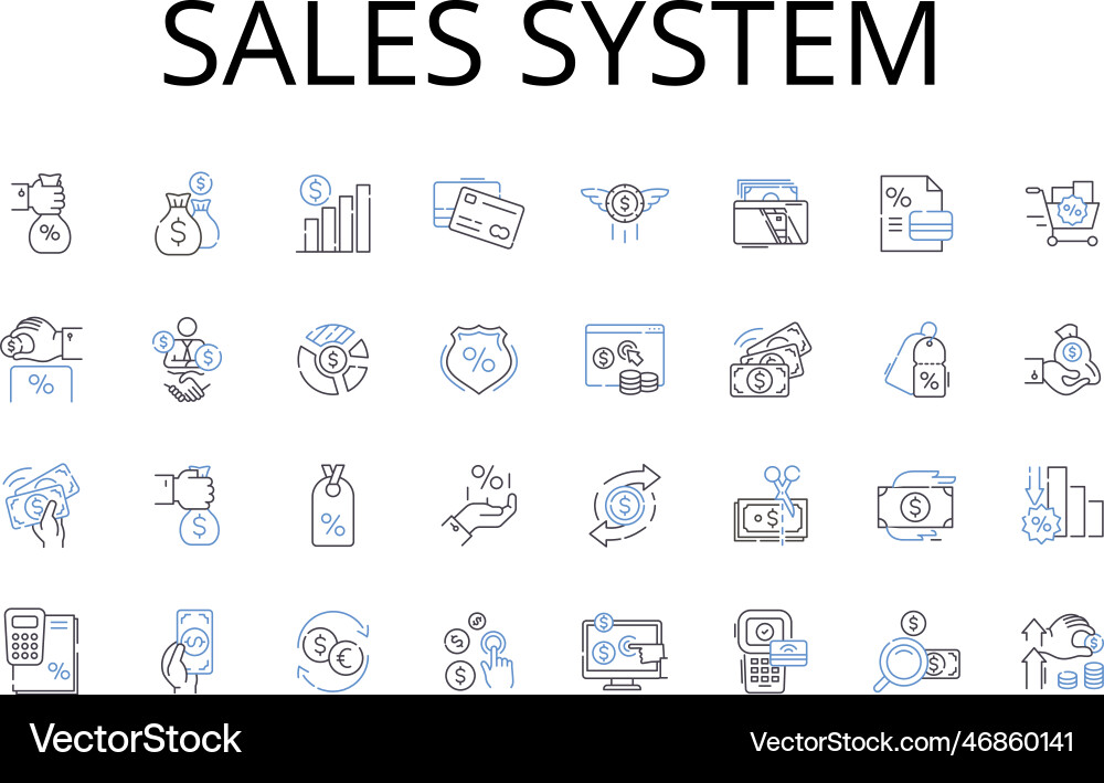 Verkaufssystem Linie Icons Sammlung Geschäftsmodell