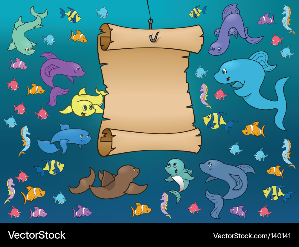 Underwater Sea Life with Map Royalty Free Vector Image