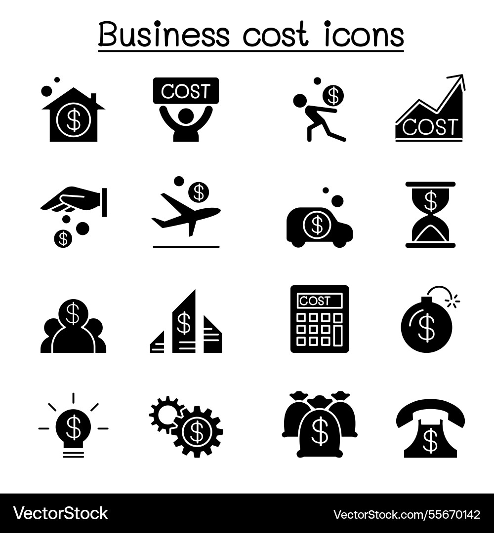 Business cost icon set in glyph style Royalty Free Vector