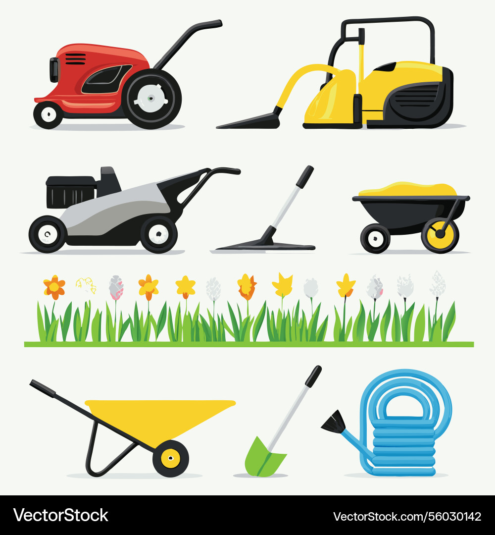 Gardening tools and equipment for spring lawn Vector Image