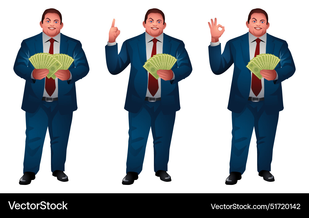 Gradient businessman fat money Royalty Free Vector Image