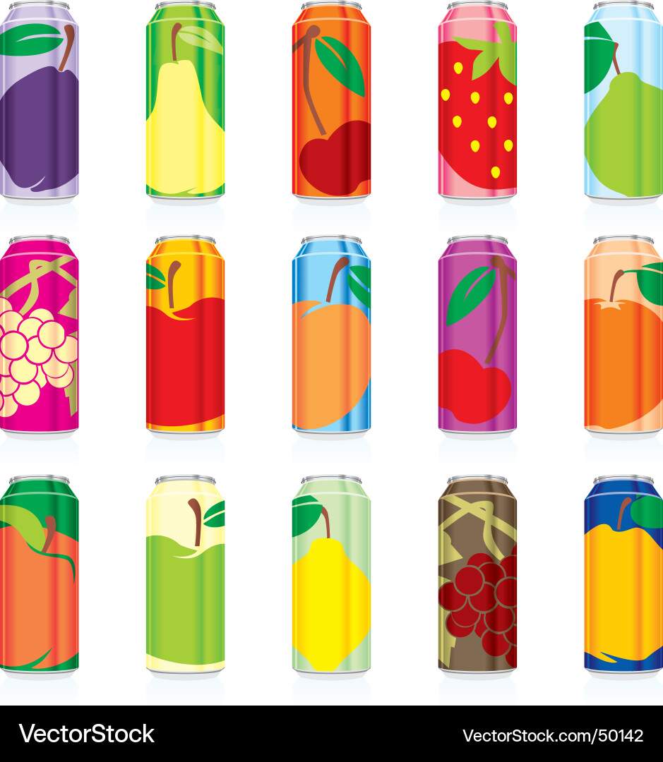 Juice cans set Royalty Free Vector Image - VectorStock