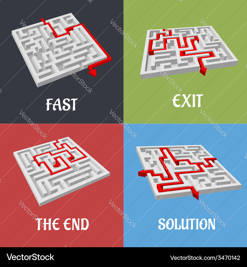 Labyrinth puzzles with solutions Royalty Free Vector Image