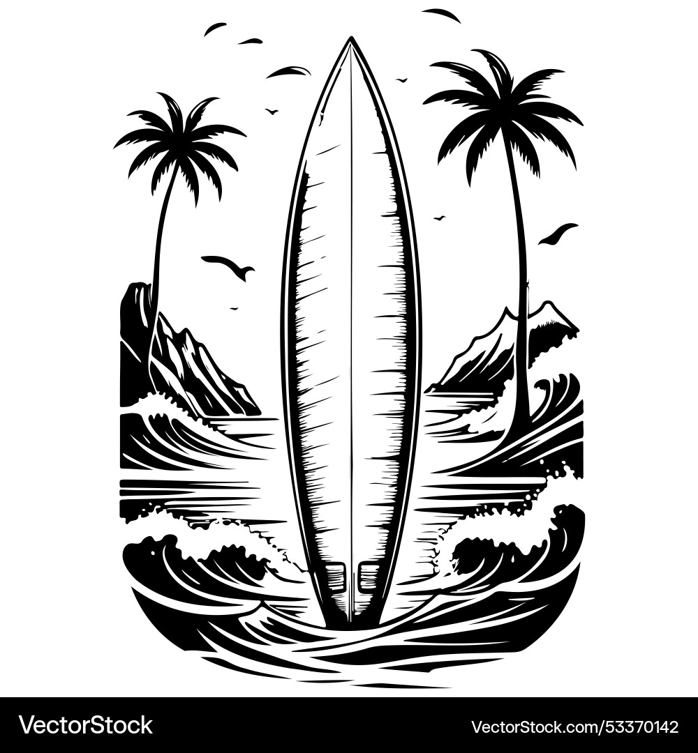 Line surfboard drawing vintage image Royalty Free Vector