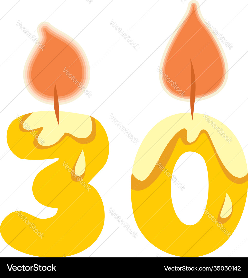 Number thirty shaped candle cartoon design Vector Image