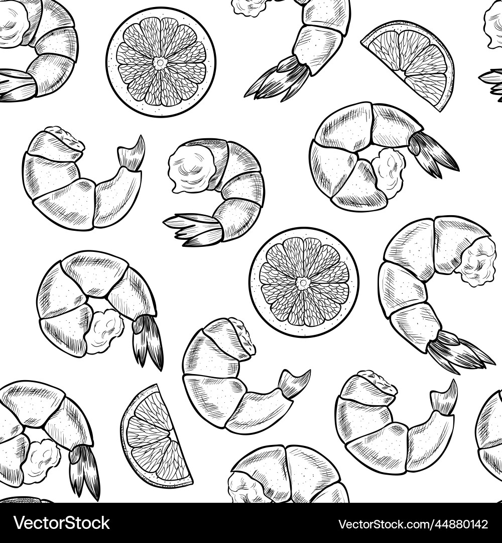 Shrimp hand drawn sketch seamless pattern Vector Image