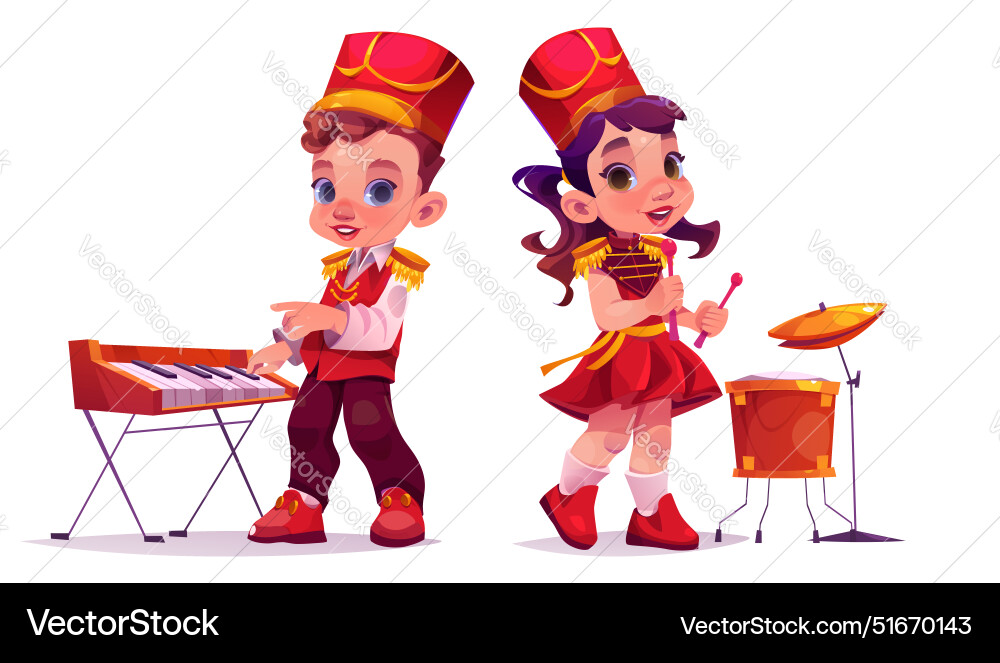 Children with musical instruments on march parade Vector Image