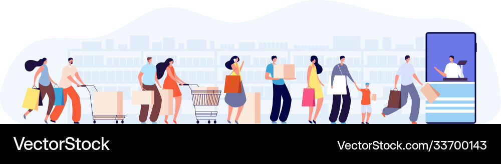 Customers people queue client characters online Vector Image