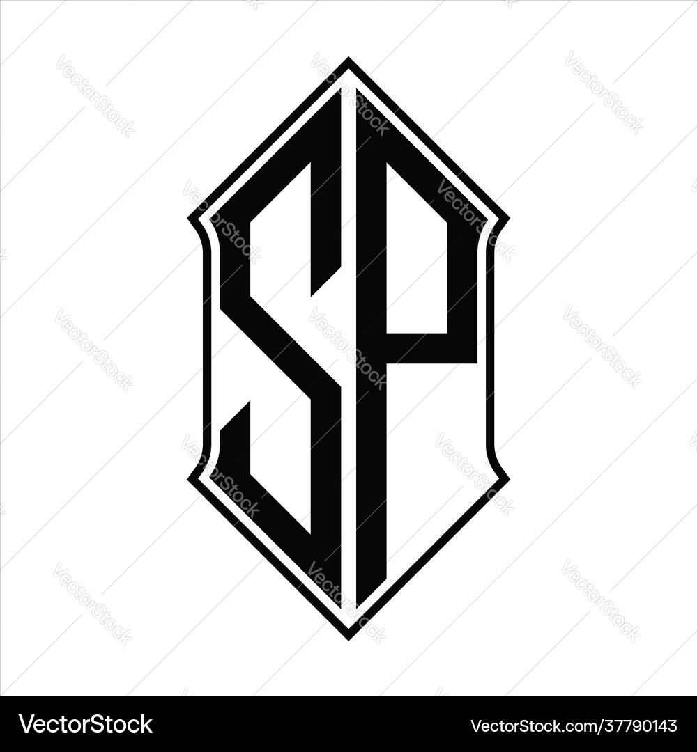 Sp logo monogram with shieldshape and outline Vector Image