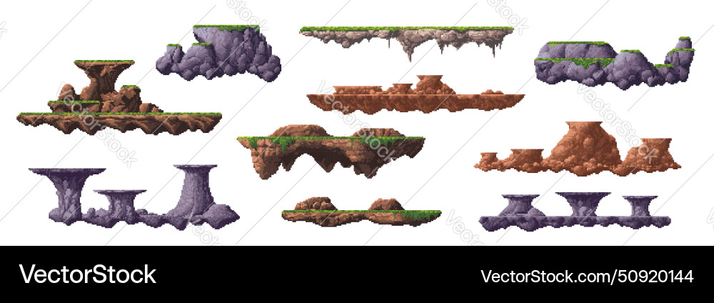 8 bit arcade pixel art game mountain platforms Vector Image
