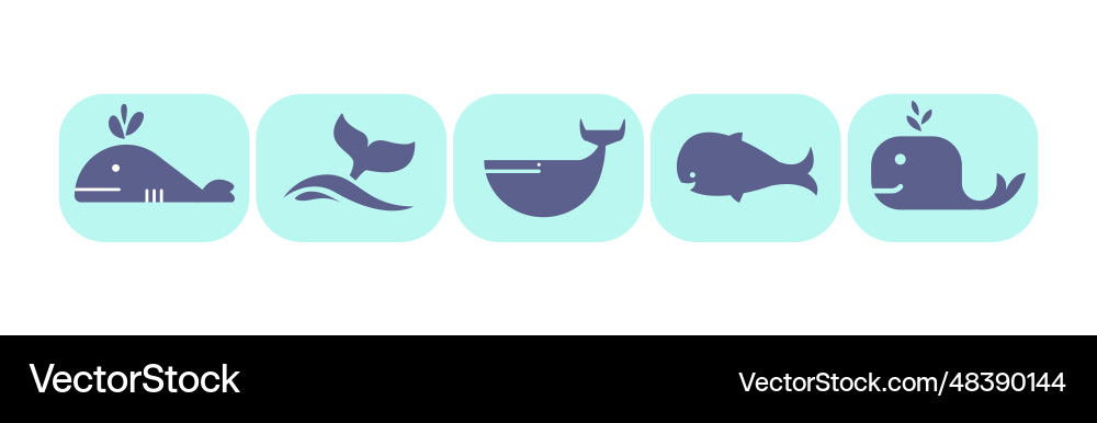 Blue whale icon as sea animal set Royalty Free Vector Image