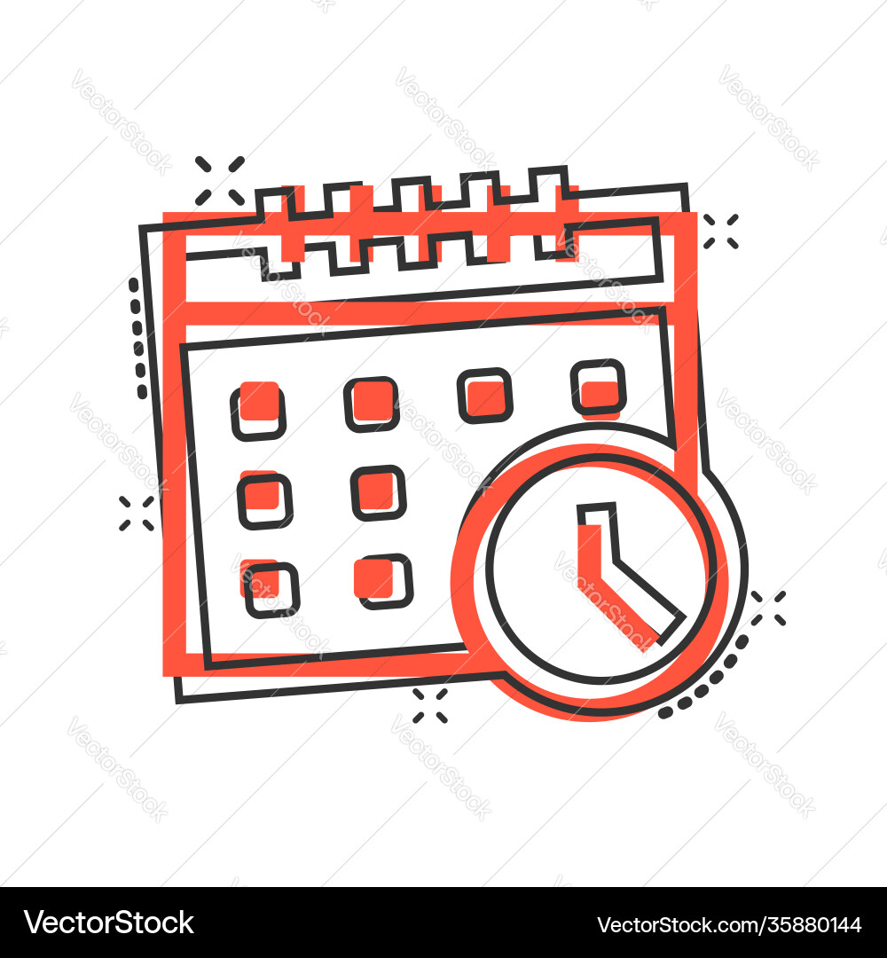 Calendar with clock icon in comic style agenda Vector Image