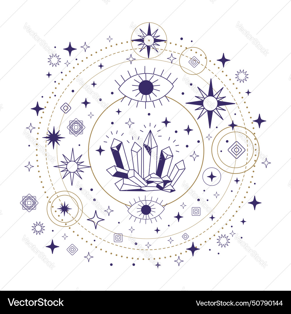 Celestial elements linear hand drawing Royalty Free Vector
