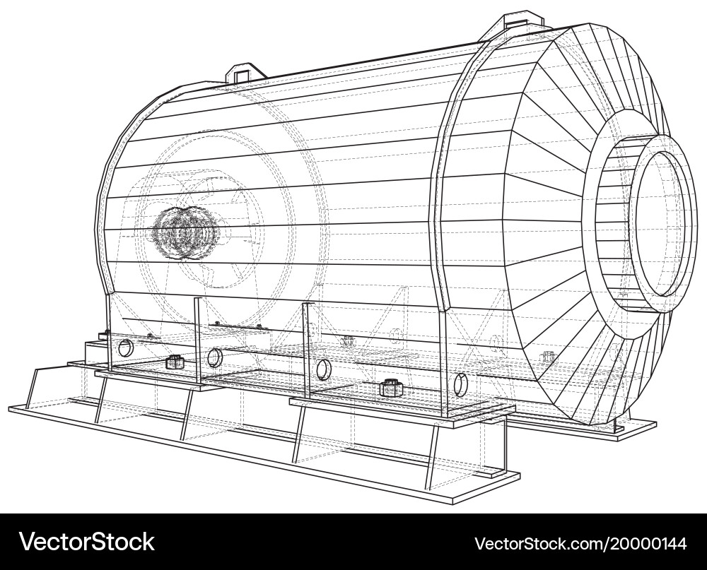 Detailed Wireframe Engine Diagram Royalty Free Vector Image