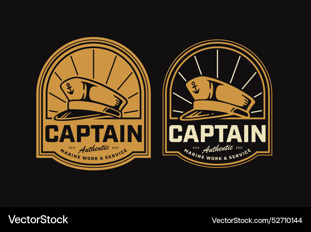 Marine skipper cap or captain hat badge logo Vector Image