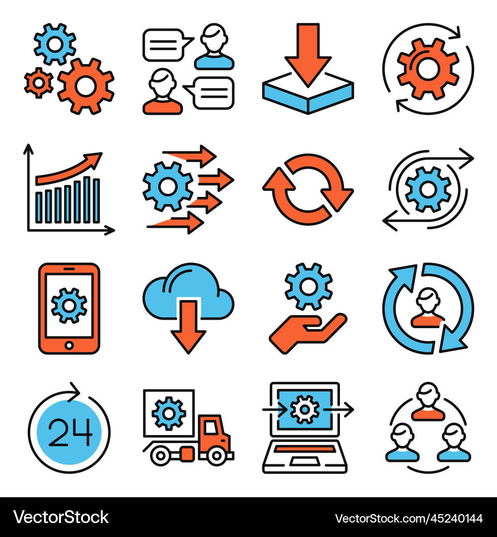 Process icons set on white background Royalty Free Vector