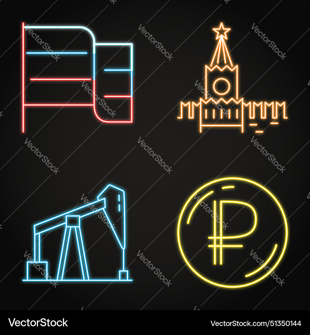 Russia symbols neon icon set Royalty Free Vector Image