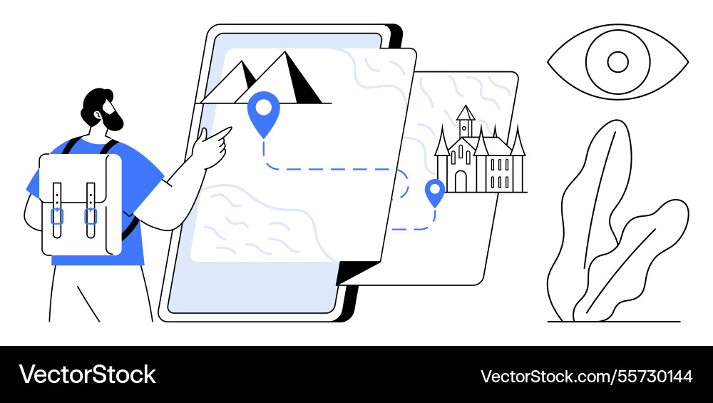 Traveler exploring digital map journey Royalty Free Vector