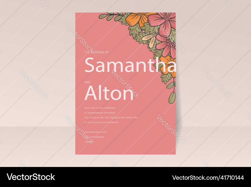 Wedding invitation template with floral outline Vector Image