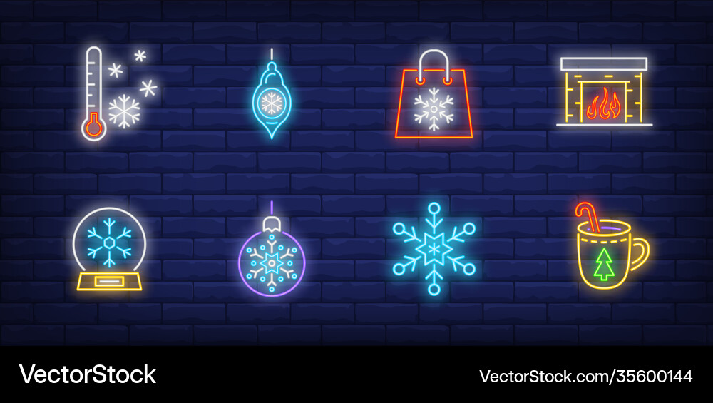 Winter neon sign set Royalty Free Vector Image
