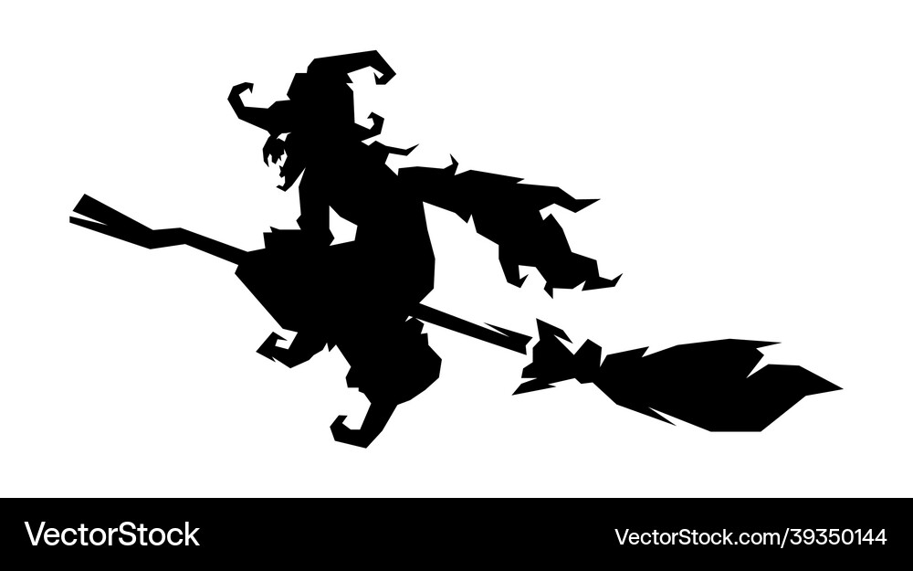 Witch hag silhouette flying with magic broom Vector Image