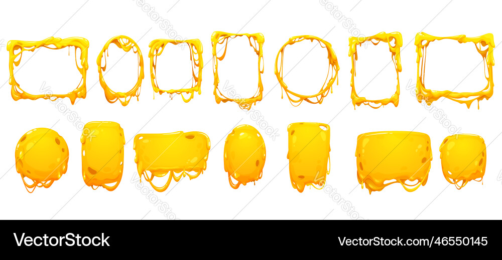 Cheese melt frames borders of yellow sauce drips Vector Image