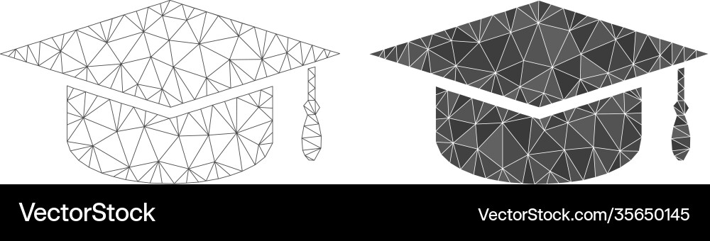 Graduation cap triangle and mesh icon Royalty Free Vector