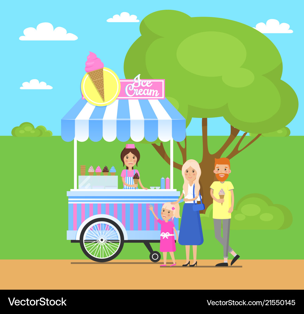 Ice cream stand in green park Royalty Free Vector Image