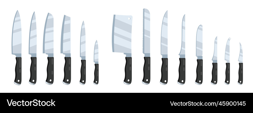 Kitchen knives cartoon sharp blade knife variety Vector Image