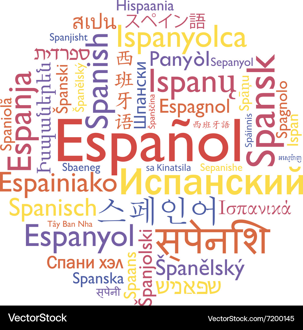 Spanish language word collage Royalty Free Vector Image