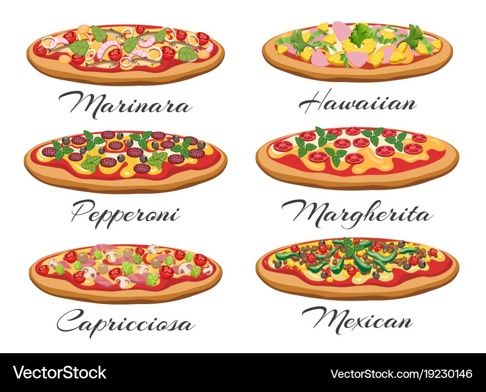Cartoon pizza set Royalty Free Vector Image - VectorStock