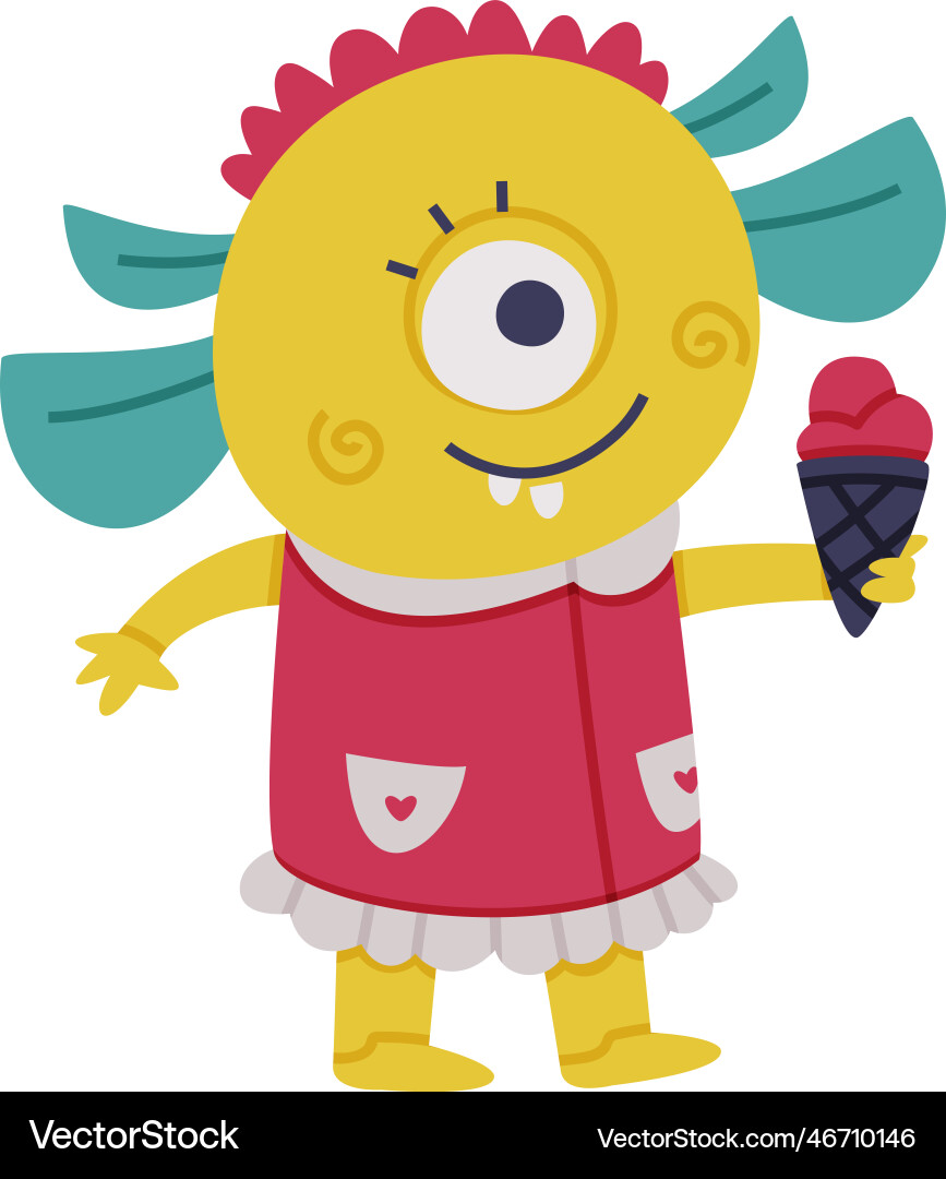 Funny yellow monster with one eye holding ice Vector Image