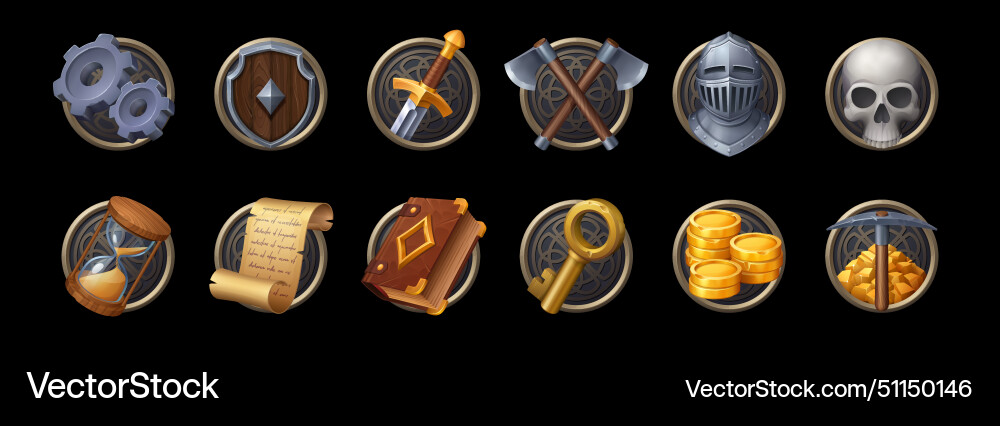 Game asset icons ui elements money armor skull Vector Image
