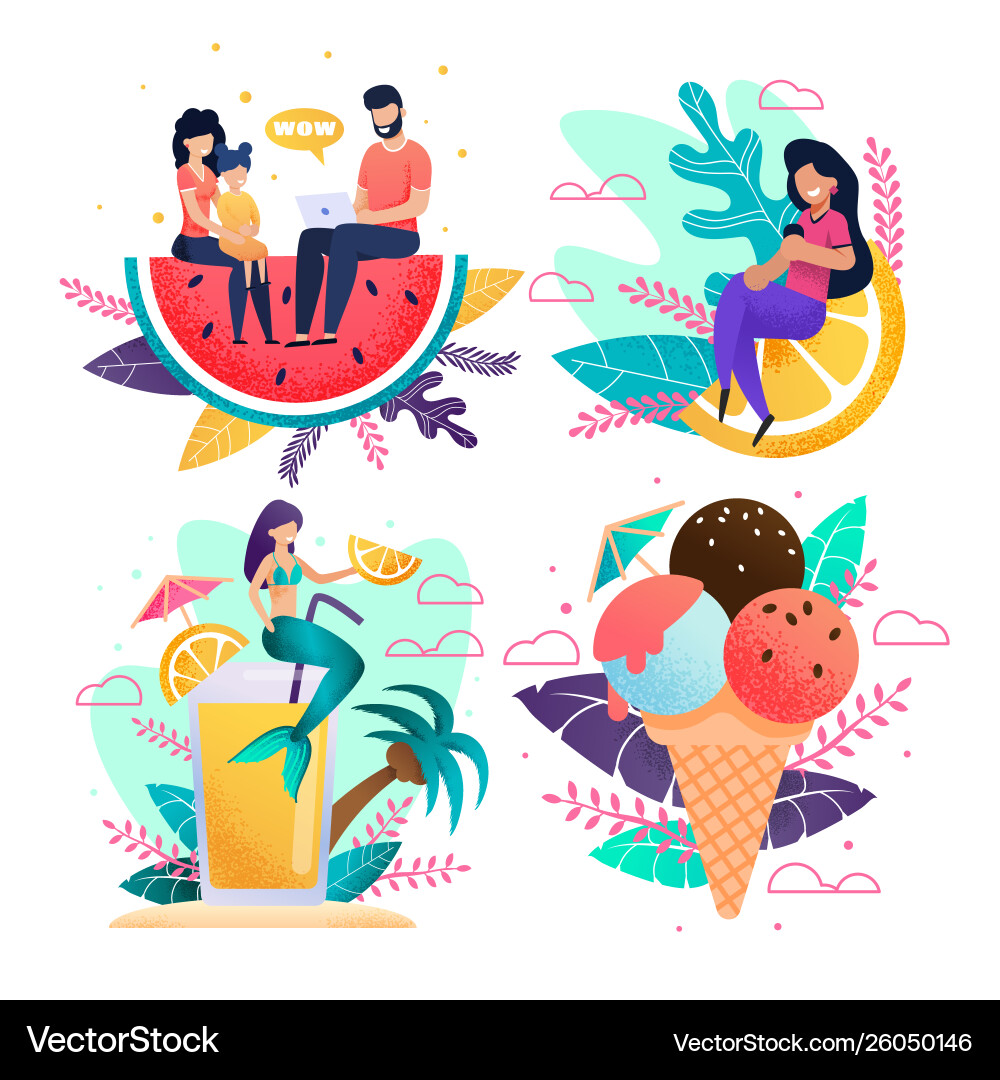 Metaphor vacation and rest advertisement flat set Vector Image