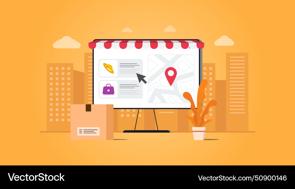 Online store showing product and location Vector Image