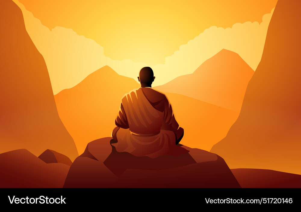 Religion silhouette monk back view meditation Vector Image