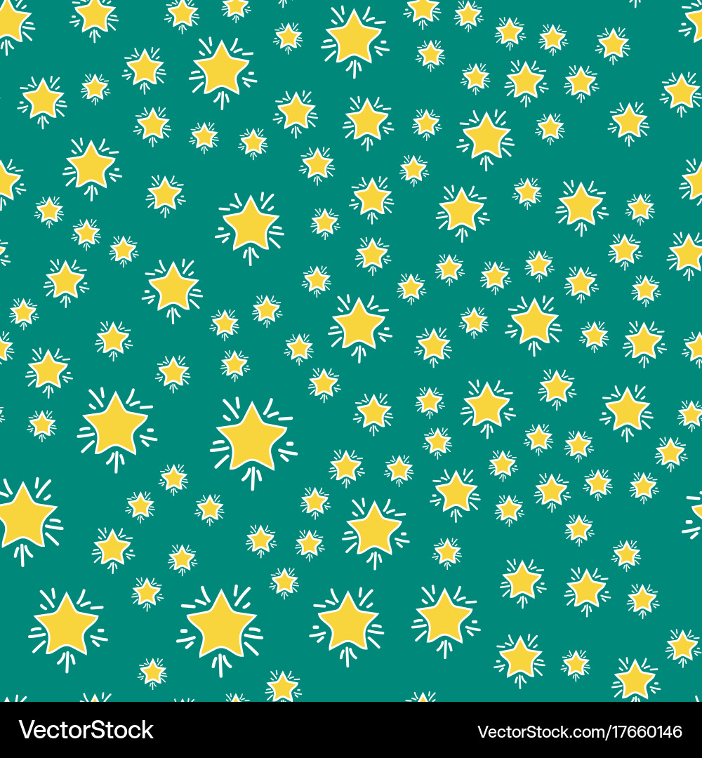 Shiny stars style seamless pattern pentagonal gold