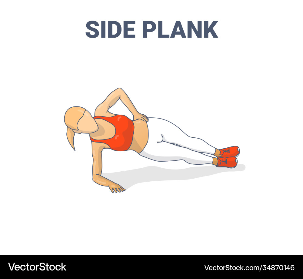 Side plank female home workout exercise guidance Vector Image