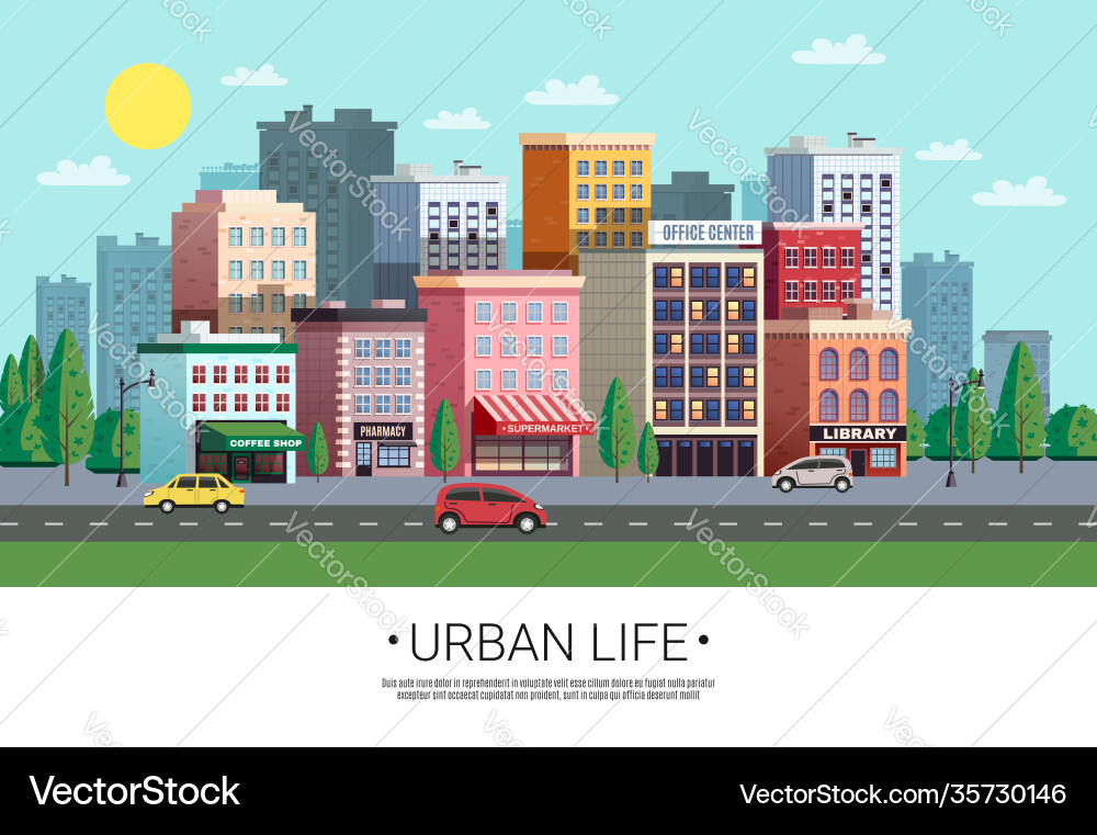 Town city street summer Royalty Free Vector Image