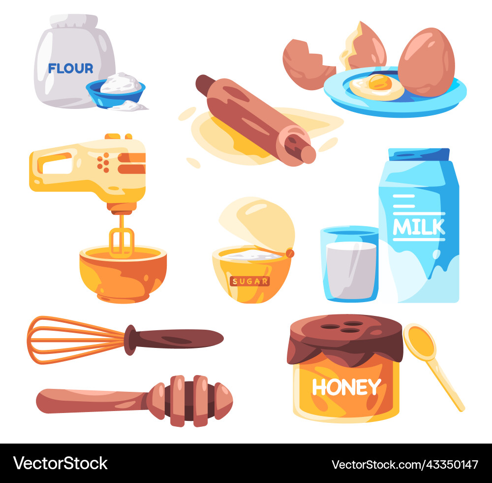 Baking bread ingredients and kitchen utensil mixer