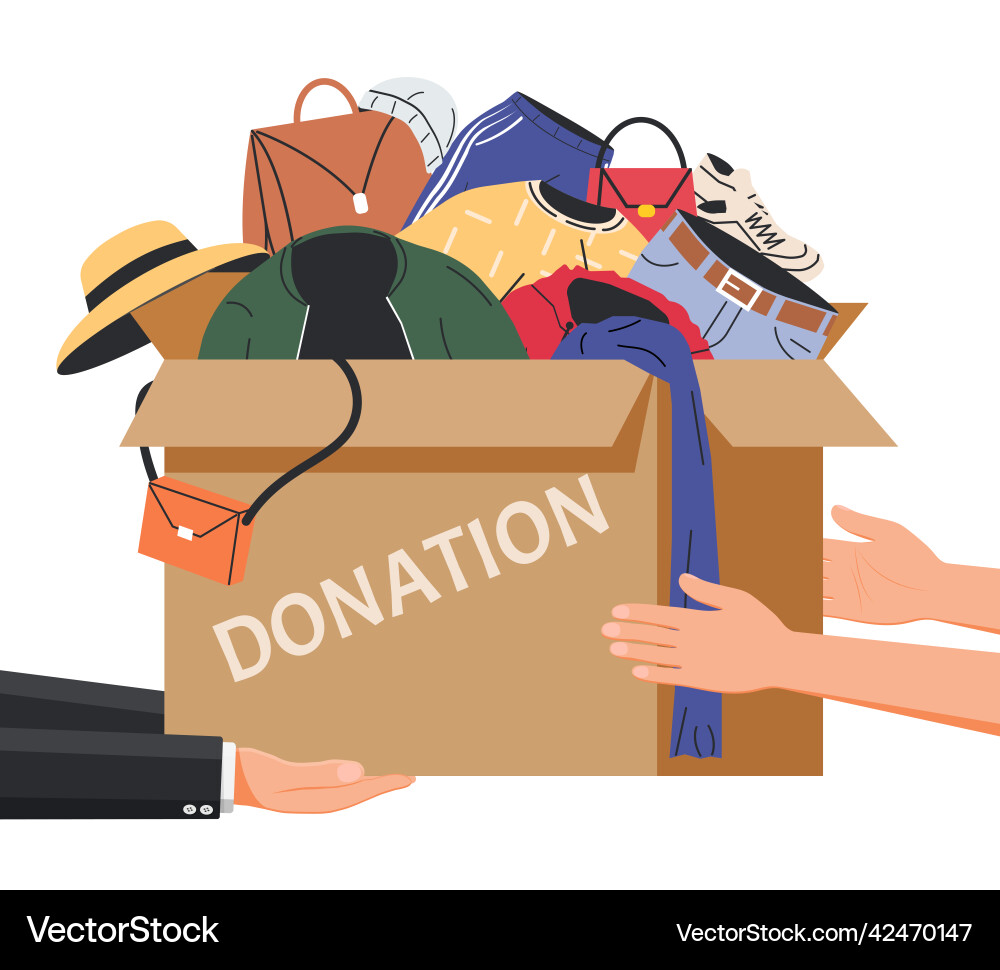 Cardboard box full of clothes and accessories Vector Image