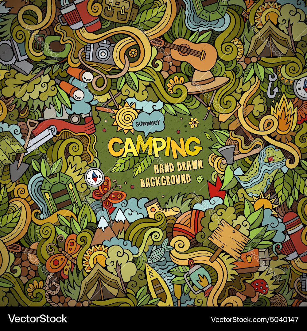 Cartoon camping frame background Royalty Free Vector Image