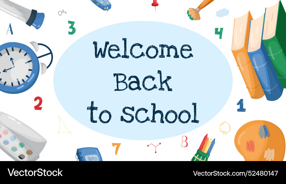 Children cute school poster back Royalty Free Vector Image