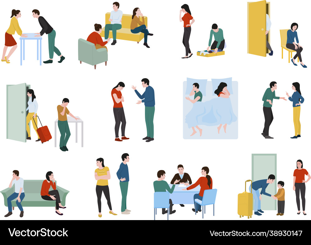 Divorce couple flat set Royalty Free Vector Image