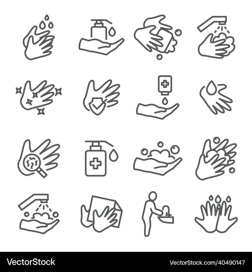 Hand washing line icons set on white background Vector Image