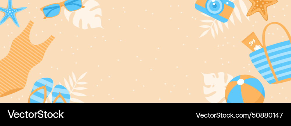 Horizontal summer banner with beach items frame Vector Image
