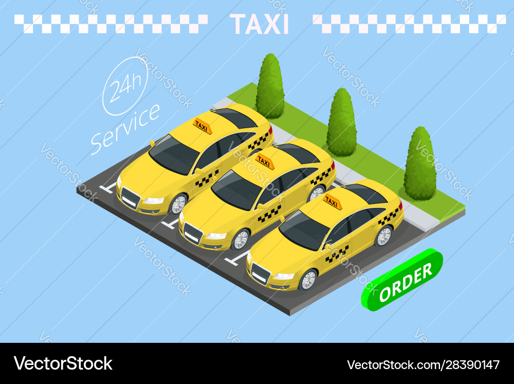 Isometric ordering online taxi and call Royalty Free Vector