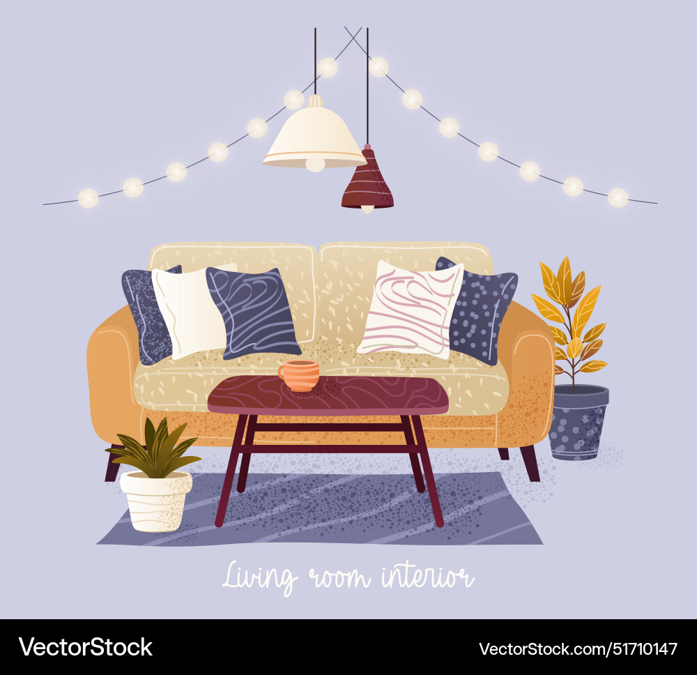 Living room interior design cozy home decor Vector Image