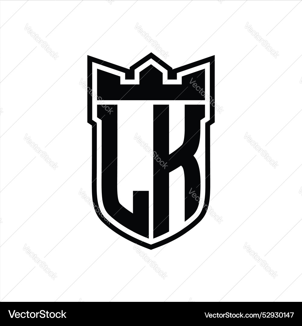 Lk logo shield shape with geometric crown inside Vector Image